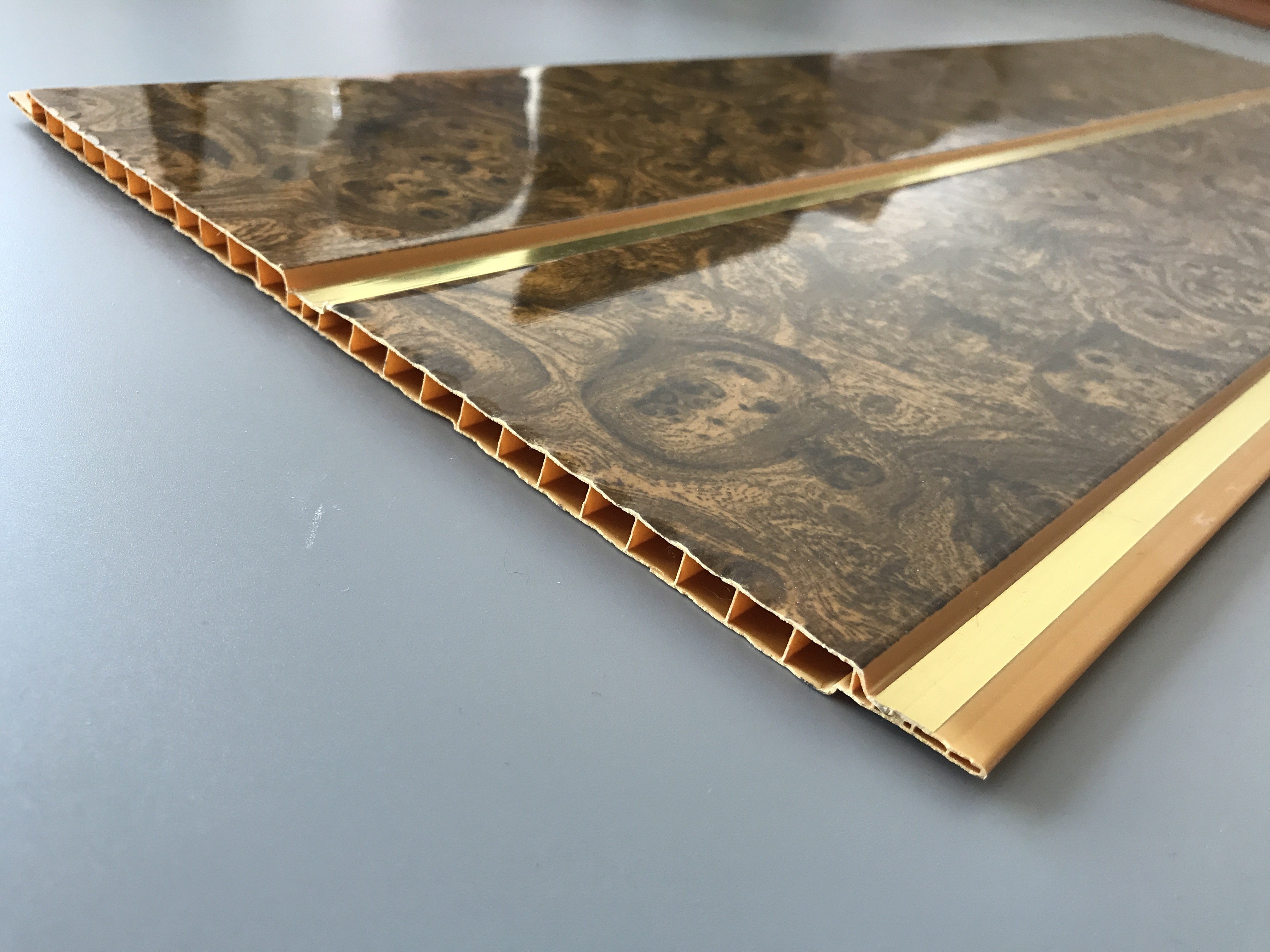 7mm Thickness Ceiling PVC Panels With Two Golden Lines Non Flammable ...